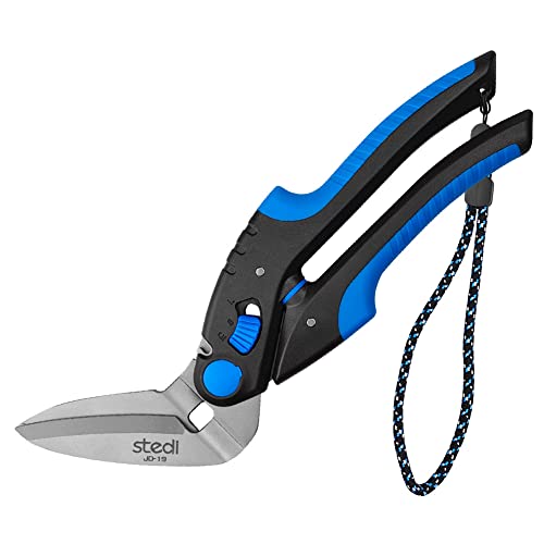 stedi 10-Inch Scissors Heavy Duty, with Adjustable Wrist Rope and TPR Comfortable Handle, Cardboard and Carpet Scissors, Finely Serrated Blades Multipurpose Shears for Household, Office (Blue)