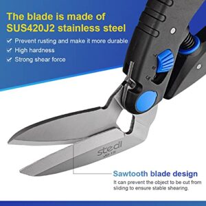 stedi 10-Inch Scissors Heavy Duty, with Adjustable Wrist Rope and TPR Comfortable Handle, Cardboard and Carpet Scissors, Finely Serrated Blades Multipurpose Shears for Household, Office (Blue)