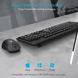 Wireless Keyboard and Mouse Combo, E-YOOSO 2.4GHz Full-Sized Ergonomic Wireless Computer Keyboard, 5 DPI Adjustable and 6 Button Cordless USB Mouse and Keyboard for Computer, Laptop, PC, Windows, Mac