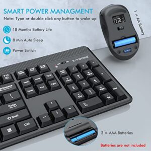 Wireless Keyboard and Mouse Combo, E-YOOSO 2.4GHz Full-Sized Ergonomic Wireless Computer Keyboard, 5 DPI Adjustable and 6 Button Cordless USB Mouse and Keyboard for Computer, Laptop, PC, Windows, Mac