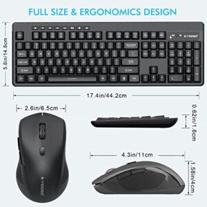 Wireless Keyboard and Mouse Combo, E-YOOSO 2.4GHz Full-Sized Ergonomic Wireless Computer Keyboard, 5 DPI Adjustable and 6 Button Cordless USB Mouse and Keyboard for Computer, Laptop, PC, Windows, Mac