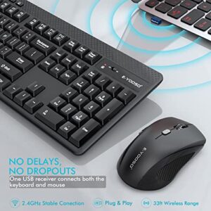 Wireless Keyboard and Mouse Combo, E-YOOSO 2.4GHz Full-Sized Ergonomic Wireless Computer Keyboard, 5 DPI Adjustable and 6 Button Cordless USB Mouse and Keyboard for Computer, Laptop, PC, Windows, Mac