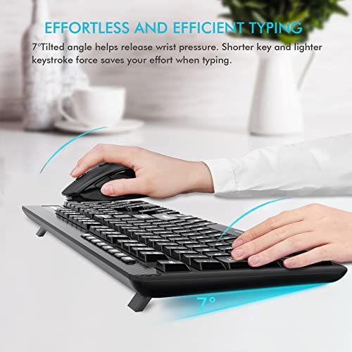 Wireless Keyboard and Mouse Combo, E-YOOSO 2.4GHz Full-Sized Ergonomic Wireless Computer Keyboard, 5 DPI Adjustable and 6 Button Cordless USB Mouse and Keyboard for Computer, Laptop, PC, Windows, Mac