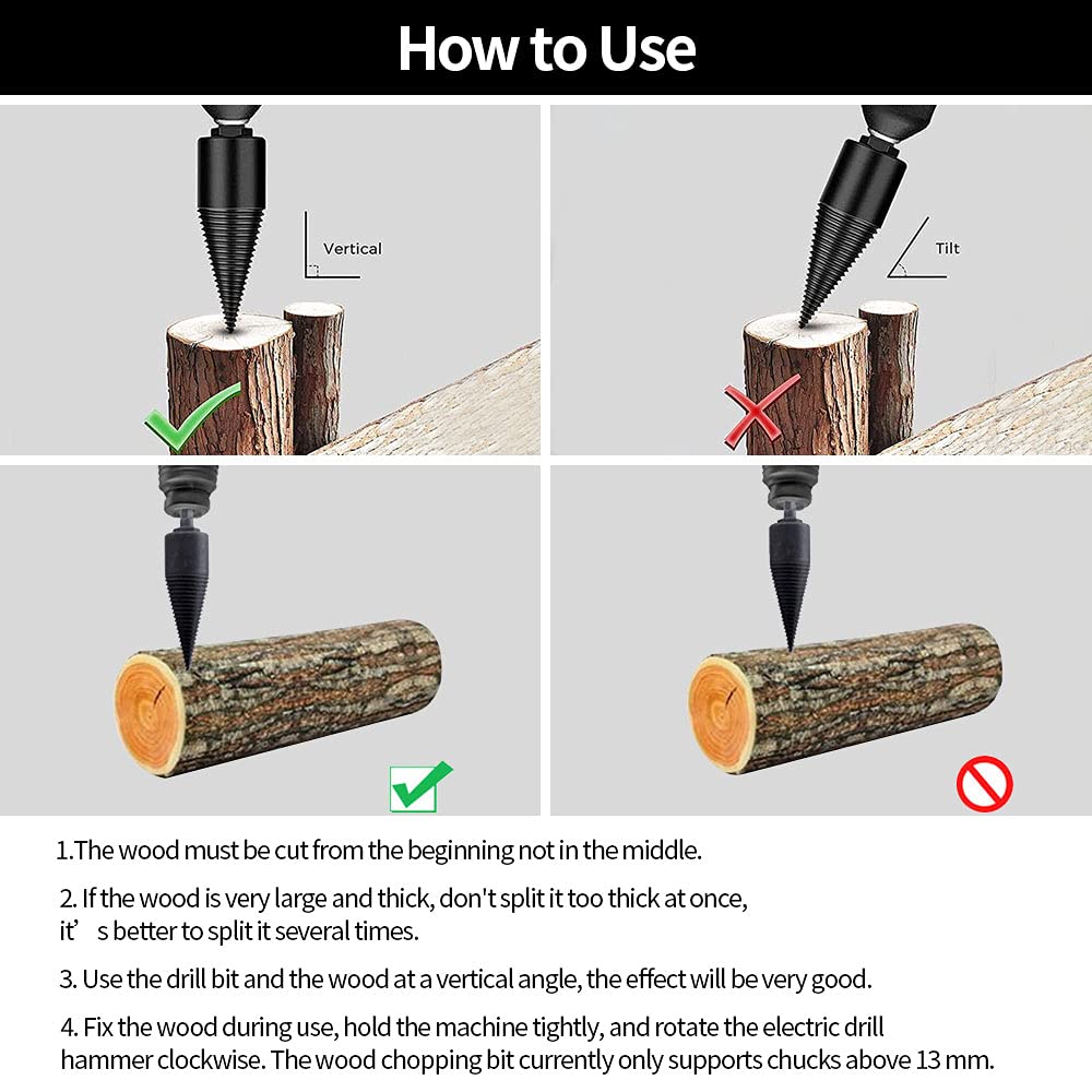 Wood Splitter Drill Bit, Log Splitter Drill Bit, Wood Splitting Drill Bit for Electric Drills, Detachable Firewood Drill Bit Wood Splitter, Removable Cones Kindling Wood Splitting Logs Bits (42mm)