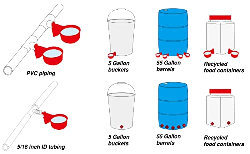 [12 Pack] Chicken Water Cups with PVC Tee, Automatic Waterer Kit for Poultry, DIY Water Feeder for Chicken Duck Quail Turkey, Chicken Water Nipples,Red