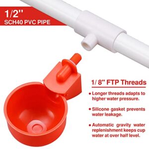 [12 Pack] Chicken Water Cups with PVC Tee, Automatic Waterer Kit for Poultry, DIY Water Feeder for Chicken Duck Quail Turkey, Chicken Water Nipples,Red