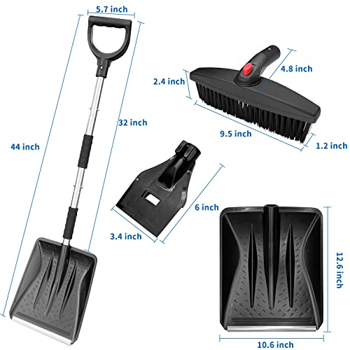 Snow Shovel for Driveway, 3-in-1 Kit Brush and Ice Scraper, Emergency Collapsible Design Snow Clearing Kit for Cars, Truck Camping and Outdoor Activities Easy to Use