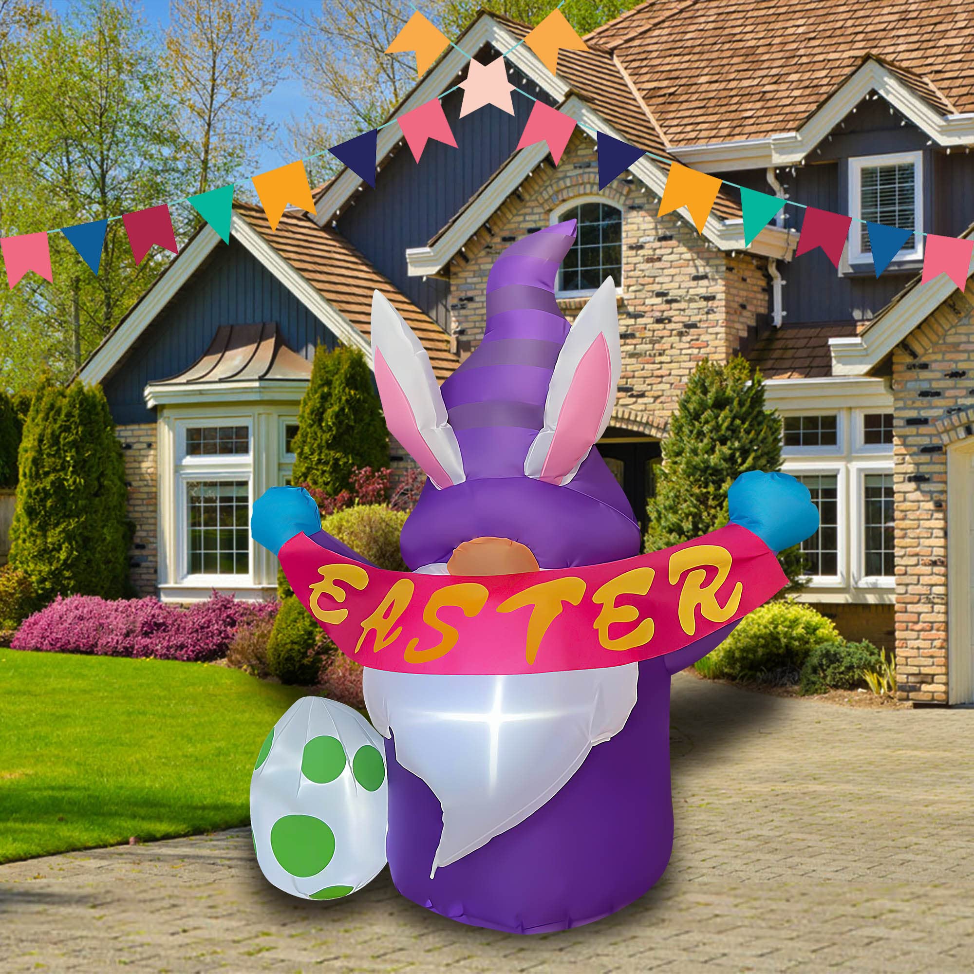 JOYEASE 4 Ft Inflatable Easter Gnome with Egg Decoration Build-in LED Blow Up Happy Easter for Home Yard Lawn Garden Indoor Outdoor