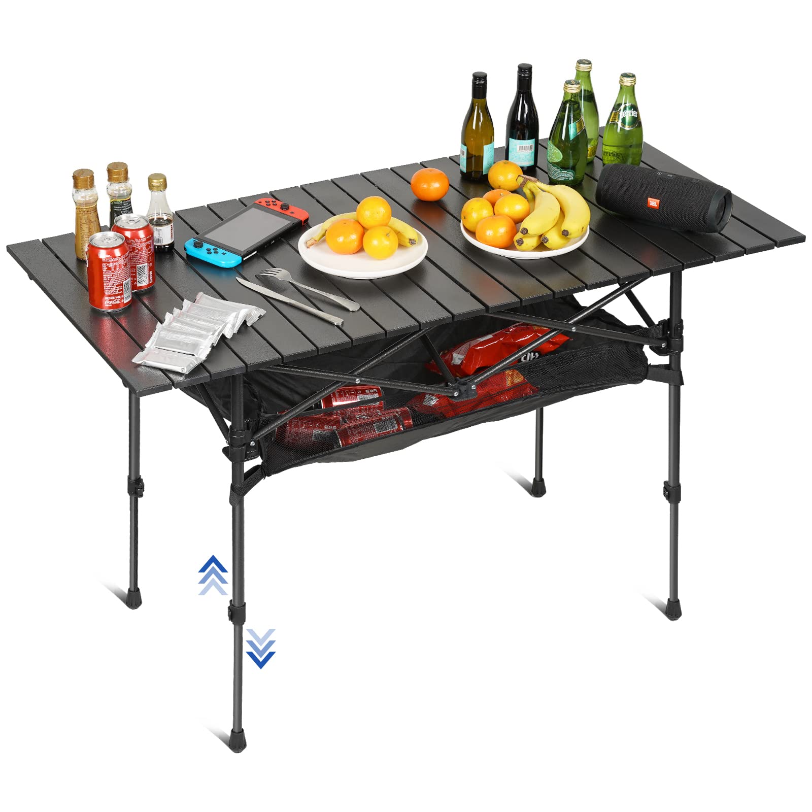 LEBLEBALL Folding Camping Table, Portable Folding Table with Storage Bag, Adjustable Aluminum Camping Table for Outdoor Picnic, Beach, Backyard, BBQ, Patio, Fishing, Black