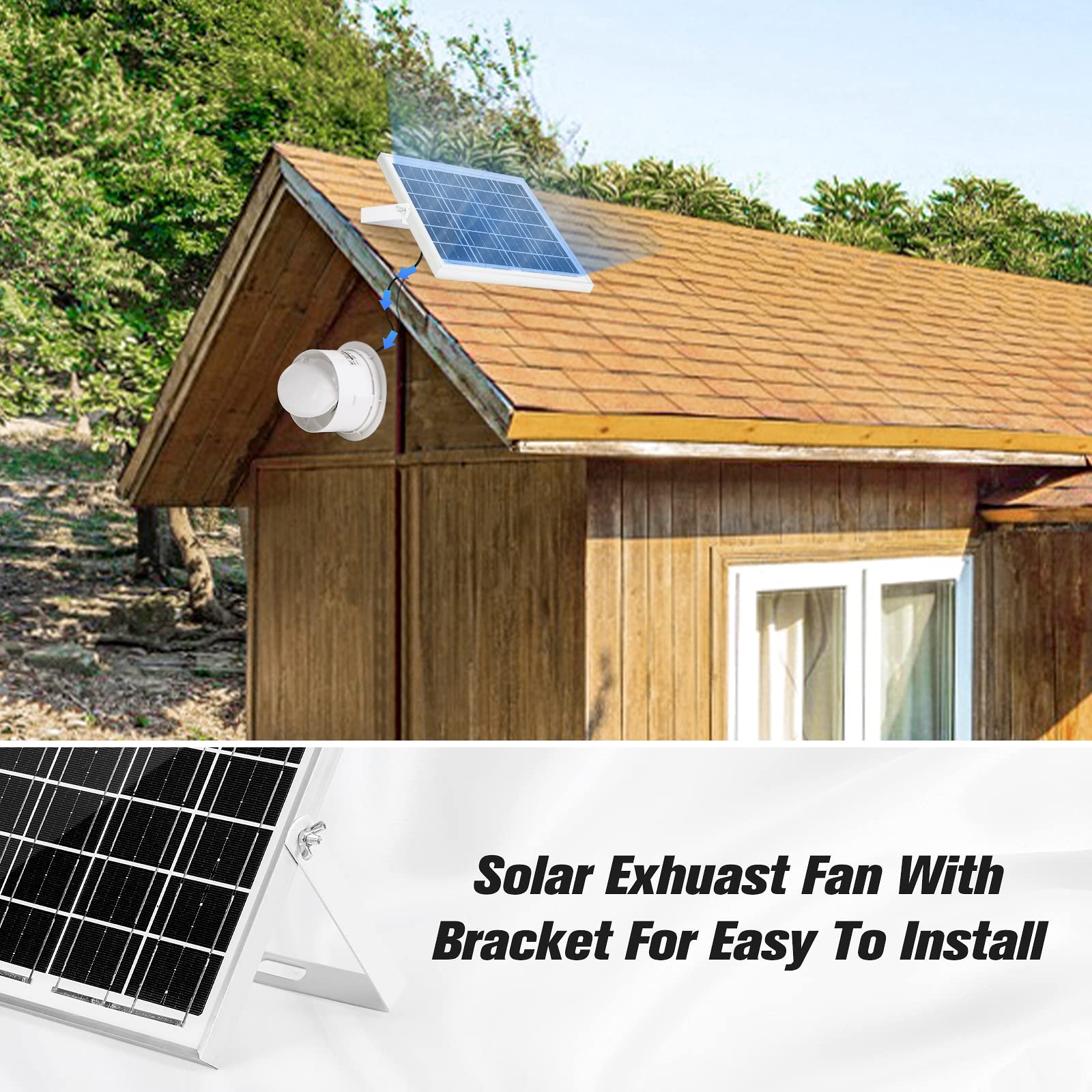 blessny Solar Powered Exhaust Fan, 10W Solar Panel + 6" Ventilation Vent Fan for Outside Greenhouse, Chicken Coop, Shed, Pet House, Attic