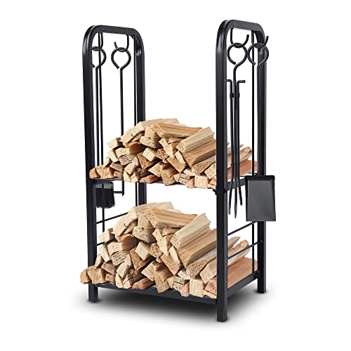 SereneLife Firewood Storage Rack - Heavy Duty Wood Stackers Organizer, 220 lbs weight Log Capacity, Stack up your Logs and Keeps it Dry, Suitable for any Seasons, Perfect for Indoor and Outdoors