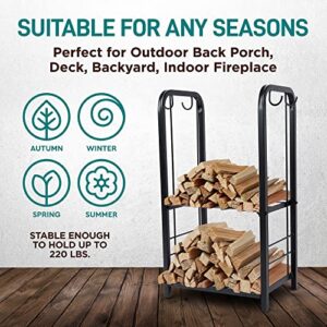 SereneLife Firewood Storage Rack - Heavy Duty Wood Stackers Organizer, 220 lbs weight Log Capacity, Stack up your Logs and Keeps it Dry, Suitable for any Seasons, Perfect for Indoor and Outdoors