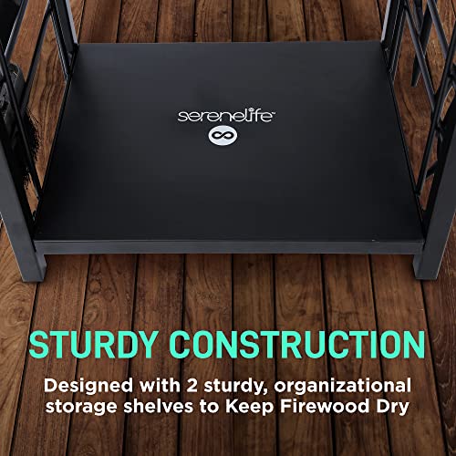 SereneLife Firewood Storage Rack - Heavy Duty Wood Stackers Organizer, 220 lbs weight Log Capacity, Stack up your Logs and Keeps it Dry, Suitable for any Seasons, Perfect for Indoor and Outdoors