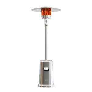 EAST OAK 50,000 BTU Patio Heater and Cover, Stainless Steel Outdoor Patio Heater With Table Design, Triple Protection System, Wheels, Propane Patio Heaters for Commercial and Residential