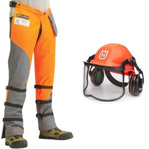 husqvarna unisex adult 36-38 in. orange/gray tech. technical chaps, orange, 36 to 38-inch us & husqvarna 592752601 forest head protection helmet , orange