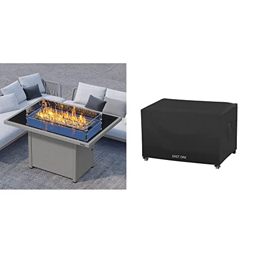 EAST OAK 44'' Propane Fire Pit Table + Cover, 60,000 BTU Gas Firepit with Aluminum Frame and Tempered Glass