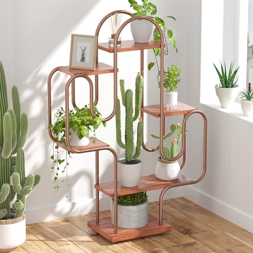 Tikea Cactus Plant Stand Indoor, Corner Plant Shelf for Indoor Plants Multiple, 6 Tiered Metal Plant Pot Stand, Home Decor for Balcony Living Room (Bronze)