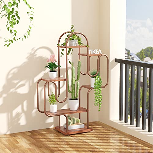 Tikea Cactus Plant Stand Indoor, Corner Plant Shelf for Indoor Plants Multiple, 6 Tiered Metal Plant Pot Stand, Home Decor for Balcony Living Room (Bronze)