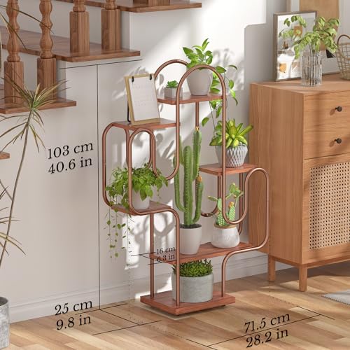 Tikea Cactus Plant Stand Indoor, Corner Plant Shelf for Indoor Plants Multiple, 6 Tiered Metal Plant Pot Stand, Home Decor for Balcony Living Room (Bronze)