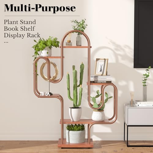 Tikea Cactus Plant Stand Indoor, Corner Plant Shelf for Indoor Plants Multiple, 6 Tiered Metal Plant Pot Stand, Home Decor for Balcony Living Room (Bronze)