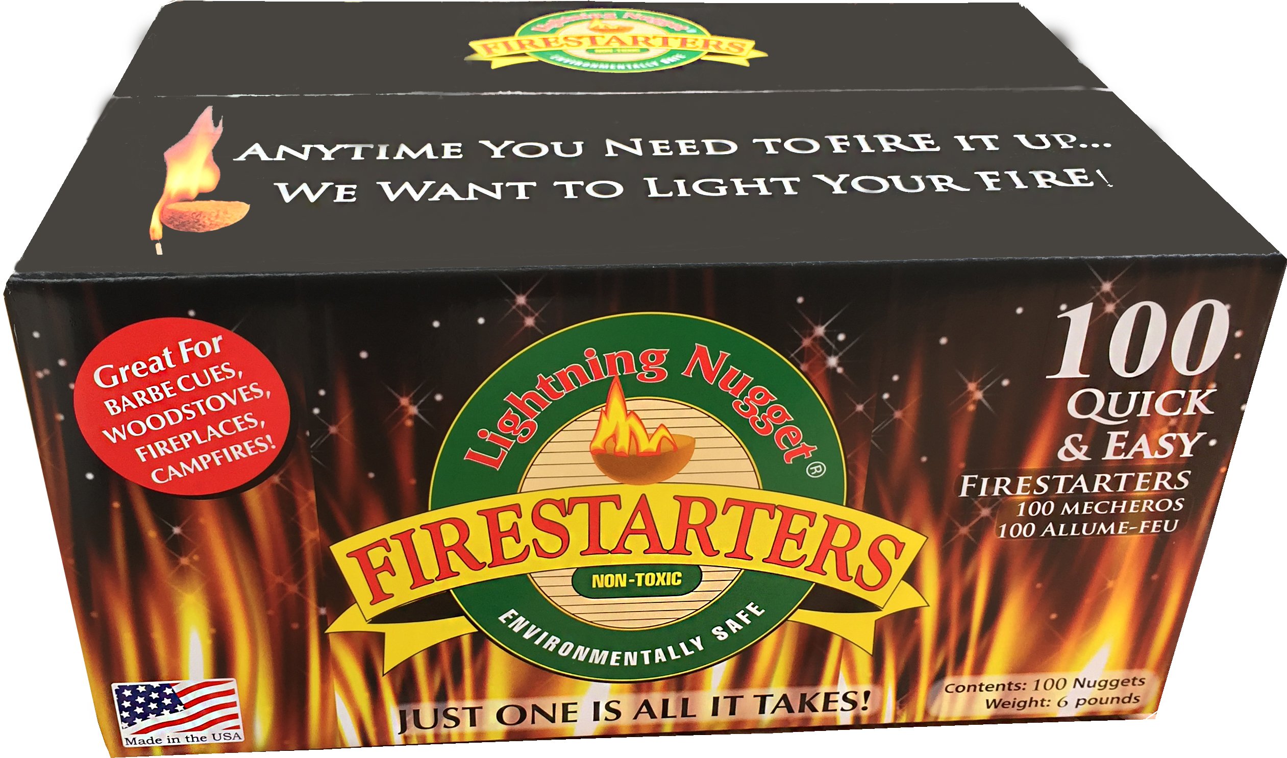 Lightning Nuggets AN100-2 200 Count Fire Starters, Tan (Pack of 200) & Lightning Nuggets N100SEB Super Economy Box Fire Starter 100, Count, Tan