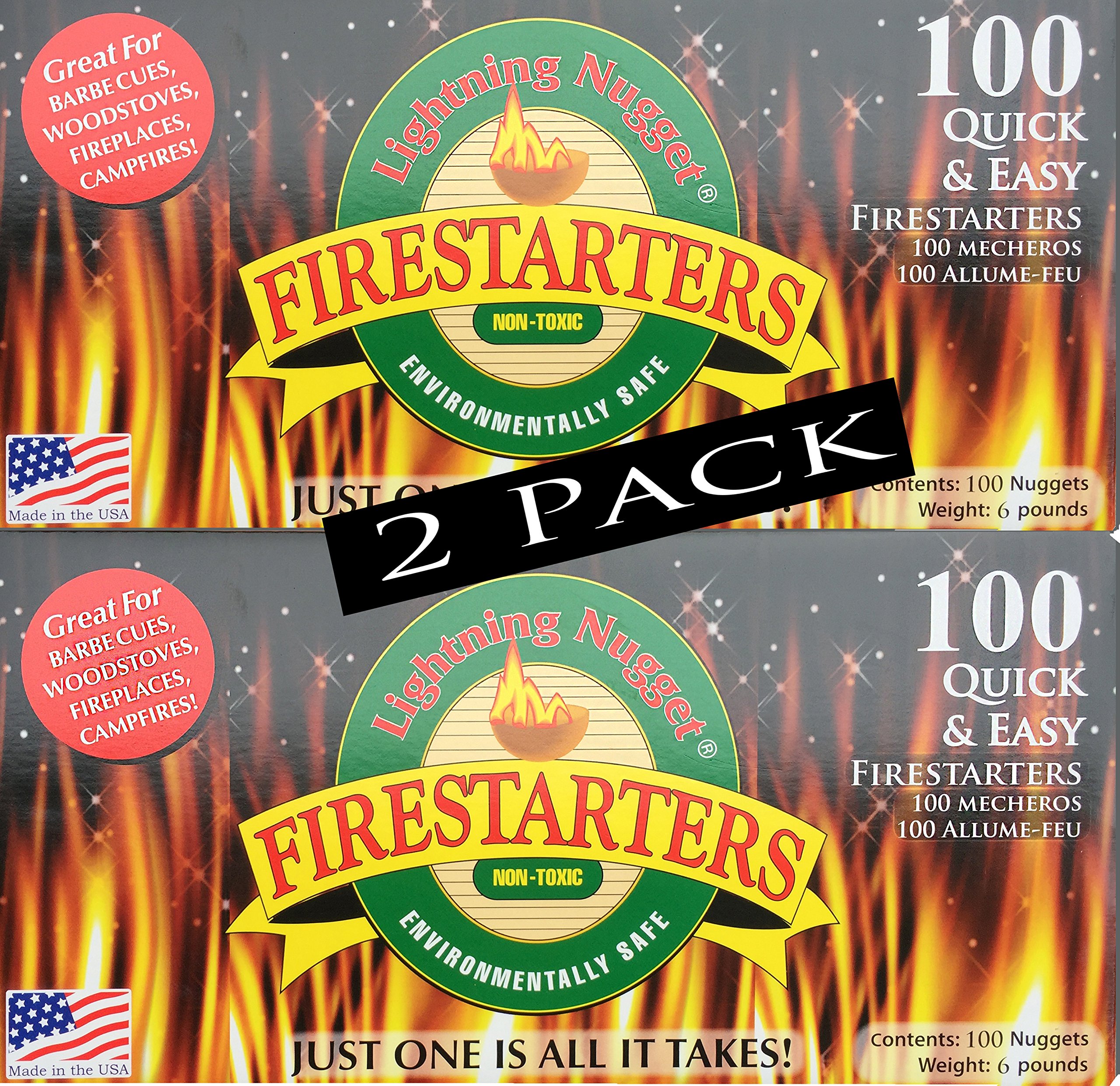 Lightning Nuggets AN100-2 200 Count Fire Starters, Tan (Pack of 200) & Lightning Nuggets N100SEB Super Economy Box Fire Starter 100, Count, Tan