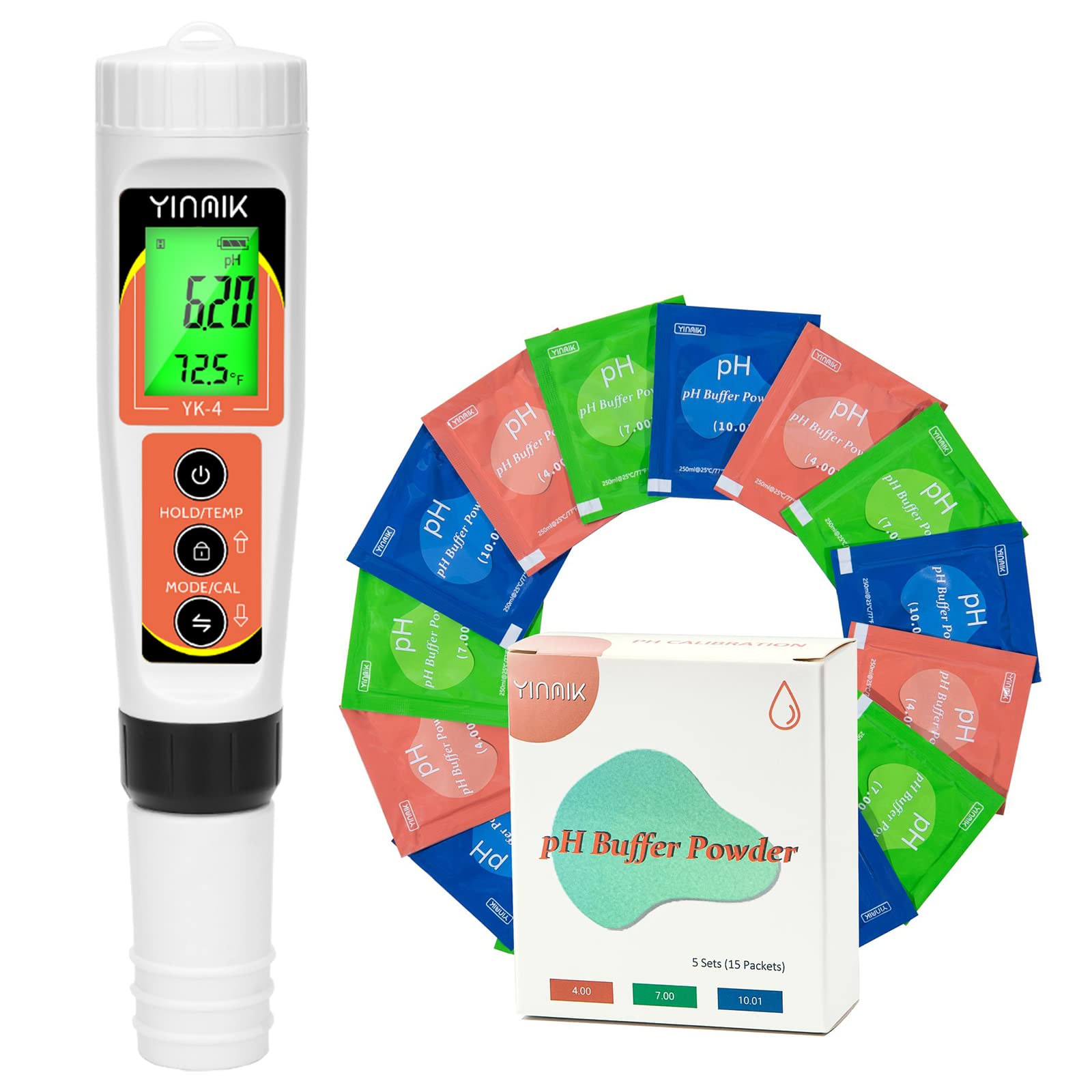 YINMIK PH EC TDS Meter with 15 Packets PH Calibration Buffer Powder