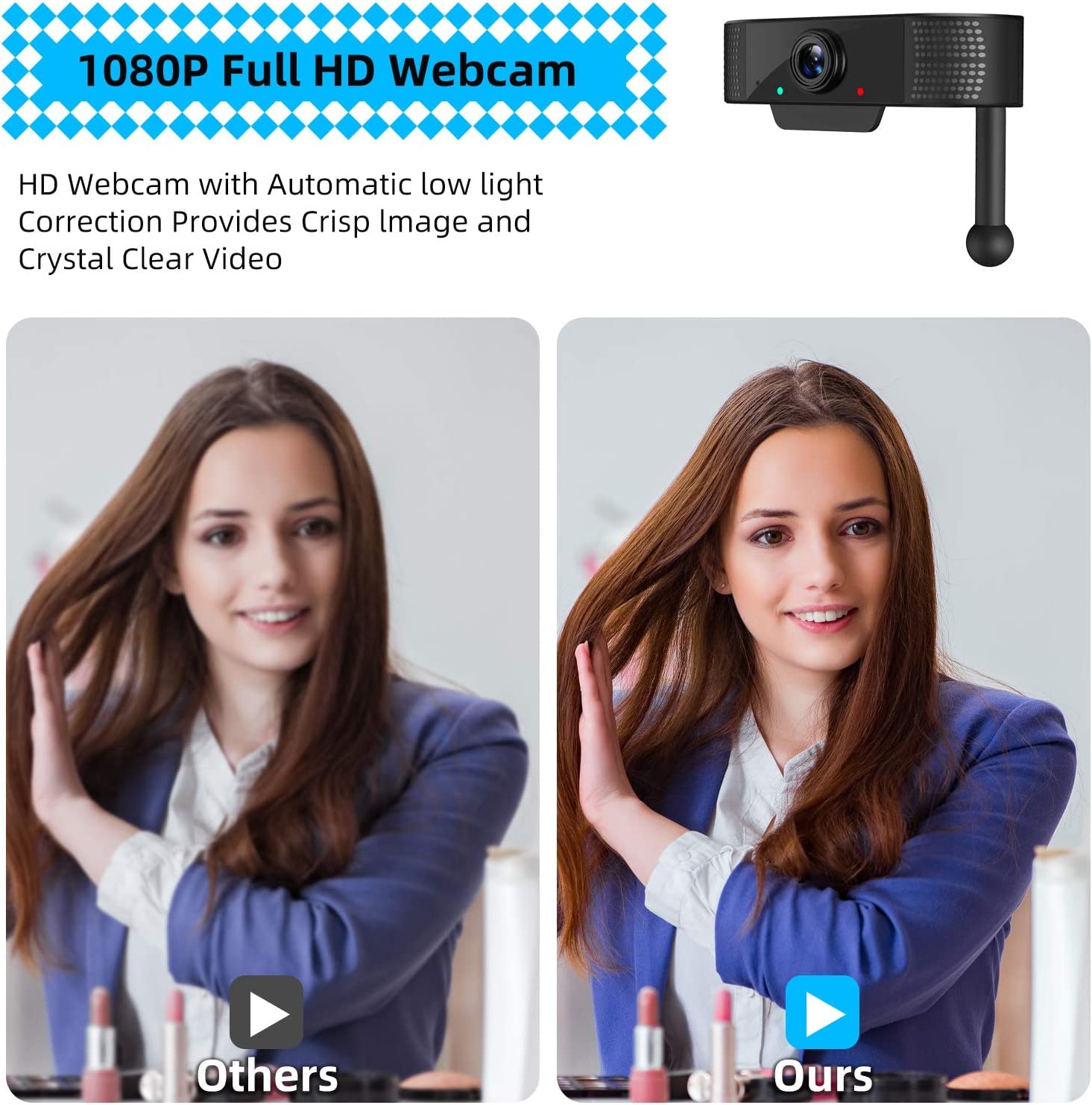 COOLSHARK Webcam with Microphone,1080P Full HD USB Web Camera for Desktop Laptop Computer Live Streaming, Plug and Play Video Calling Webcam for Web Conference, 120 Degrees Wide-Angle 30fps