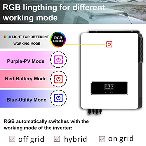 SOGTICPS 10.2KW On/Off Grid Solar Hybrid Inverter Built-in 180A Charge Controller PV Max 500V Input DC48V to AC230V Pure Sine Wave Inverter for Home Energy Storage RV Shed Off-Grid System