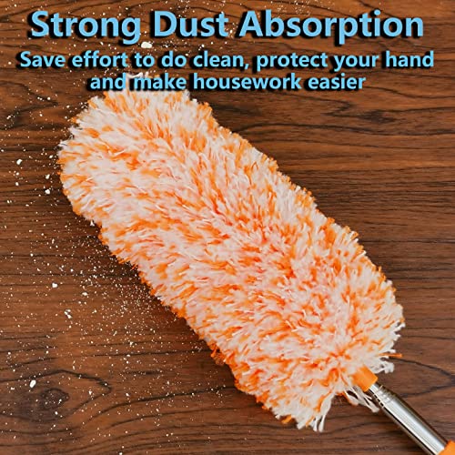 4 Pcs Small Washable Microfiber Feather Duster with Extendable Pole and Bendable Head, Microfibre Cleaning Tool Extendable Dusters for Cleaning Office, Car, Computer, Furniture, Sofa