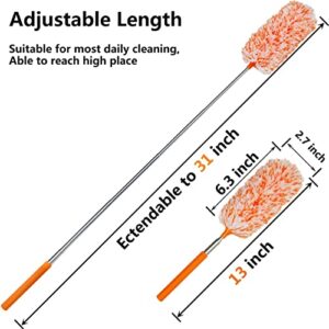 4 Pcs Small Washable Microfiber Feather Duster with Extendable Pole and Bendable Head, Microfibre Cleaning Tool Extendable Dusters for Cleaning Office, Car, Computer, Furniture, Sofa