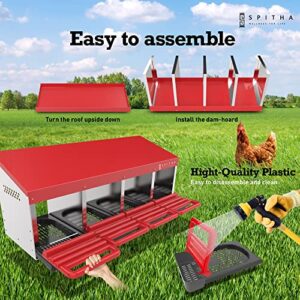 SPITHA Chicken Nesting Box - 4 Hole, Compartment Poultry Galvanized Stainless Steel and Plastic with Perch Nest Boxes Laying Egg Roll Out Up to 20 Hens for Chickens Coops with Lid to Protect Eggs.