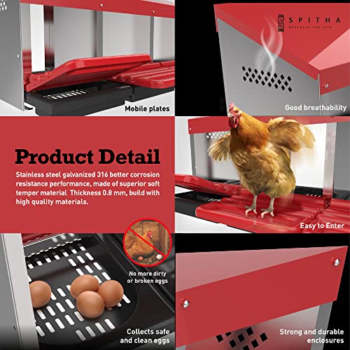 SPITHA Chicken Nesting Box - 4 Hole, Compartment Poultry Galvanized Stainless Steel and Plastic with Perch Nest Boxes Laying Egg Roll Out Up to 20 Hens for Chickens Coops with Lid to Protect Eggs.