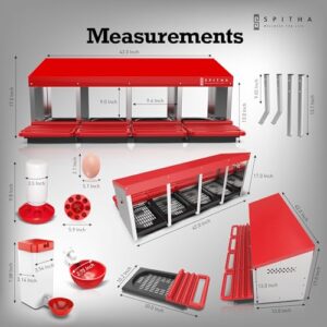 SPITHA Chicken Nesting Box - 4 Hole, Compartment Poultry Galvanized Stainless Steel and Plastic with Perch Nest Boxes Laying Egg Roll Out Up to 20 Hens for Chickens Coops with Lid to Protect Eggs.