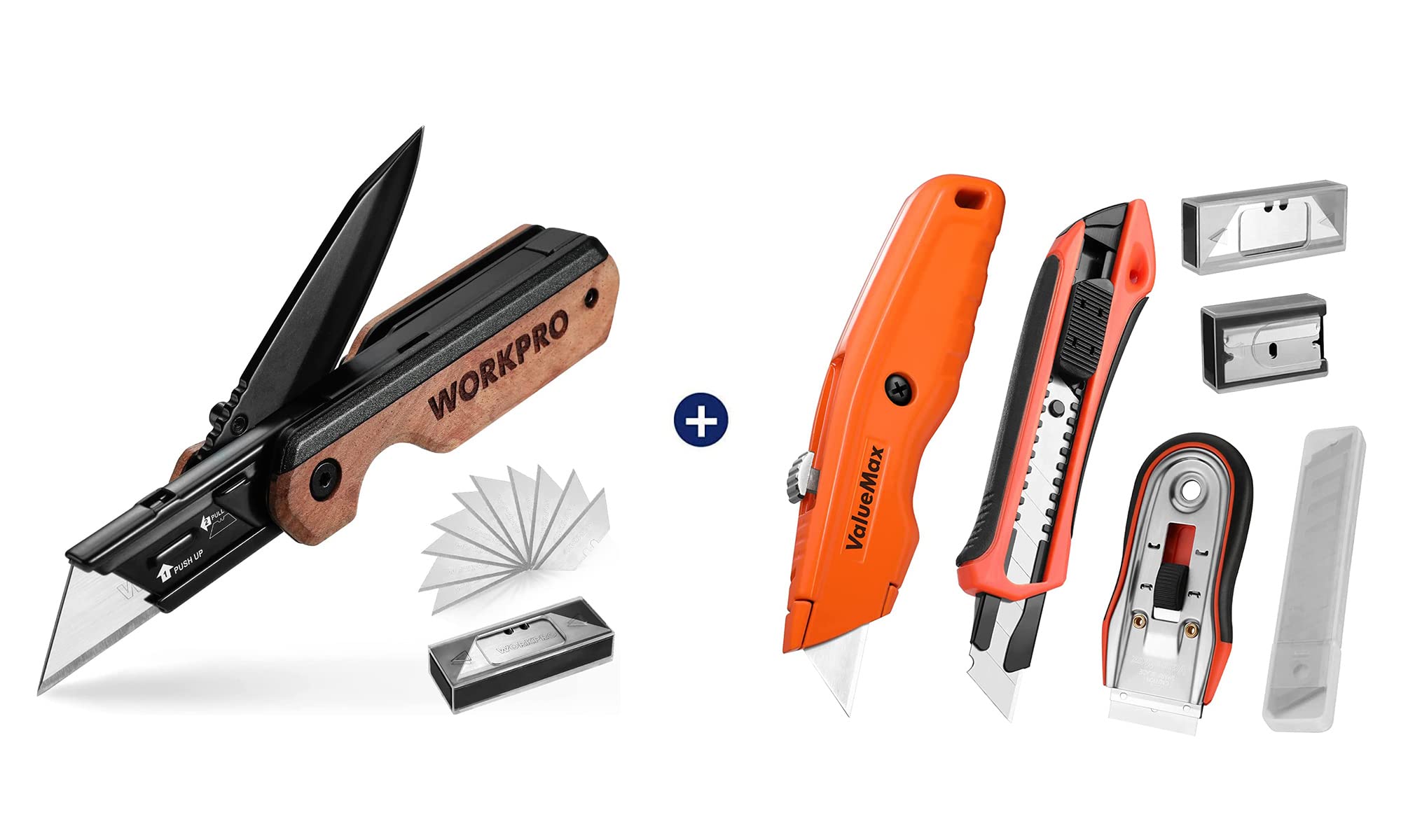 WORKPRO 2-in-1 Folding Knife/Utility Knife & VALUEMAX Utility Knife and Razor Blade Scraper Set