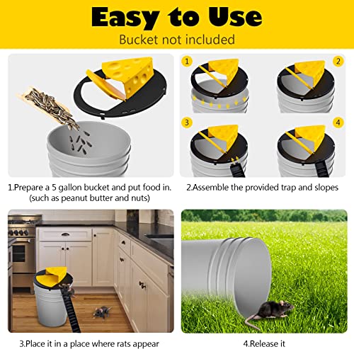 Mouse Trap Bucket, Bucket Lid Mouse Trap,Reusable Humane Mouse Traps for House Indoor,Auto Reset Rat Trap Compatible 5 Gallon Bucket（1 Pack