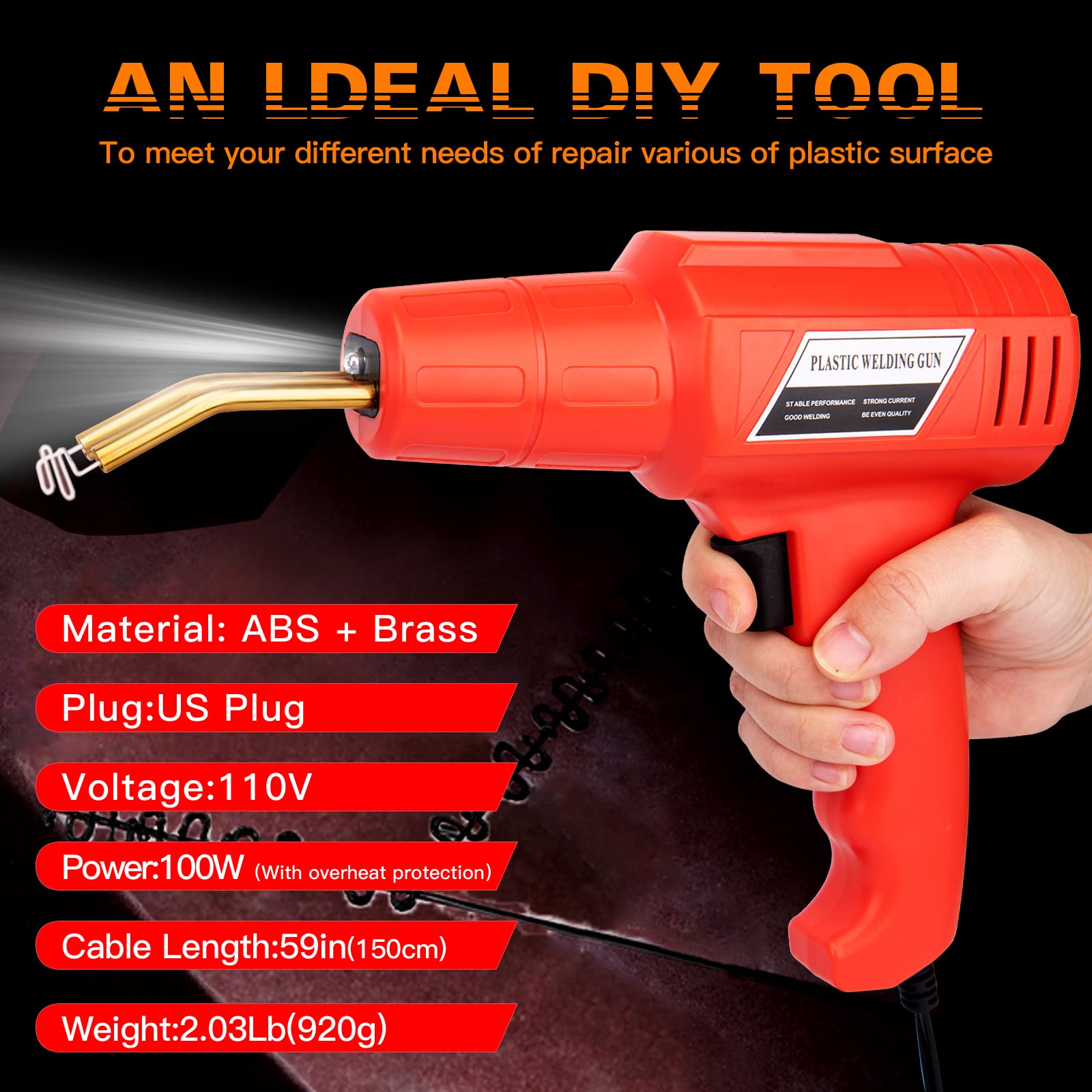 Plastic Welder Gun 100w Plastic Welder Car Bumper Repair Kit Plastic Welding Kit Hot Stapler Plastic Repair Kit with 400pcs Hot Wave Flat Staples,Plier,Knife