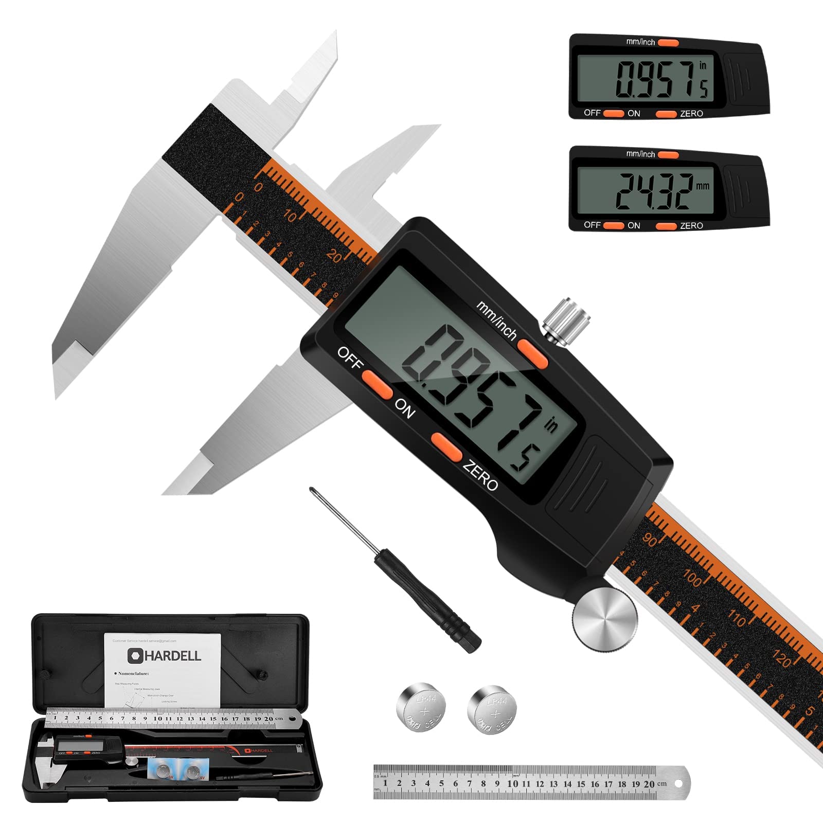 HARDELL Digital Caliper 6 Inch with Large LCD Screen，Calipers Measuring Tool with Auto-Off Feature, Inch/Millimeter Conversion, Electronic Vernier Caliper Micrometer for Jewelers/Woodworkers/DIY