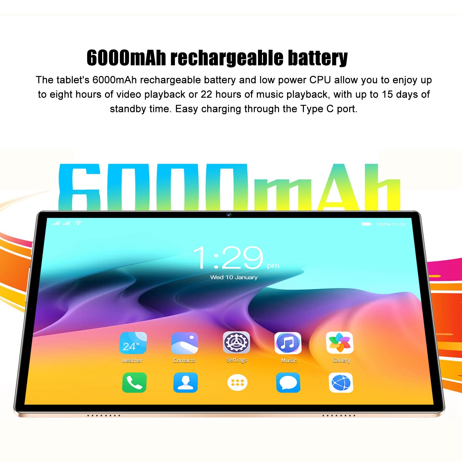 10.1 Inch IPS Tablet, 8G RAM 256GB ROM Tablet PC, 2.4 5G WiFi, 8MP 20MP Cameras, 8 Core CPU, GPS Navigation, 6000Mah Battery, Dual SIMs, for Adults Kids