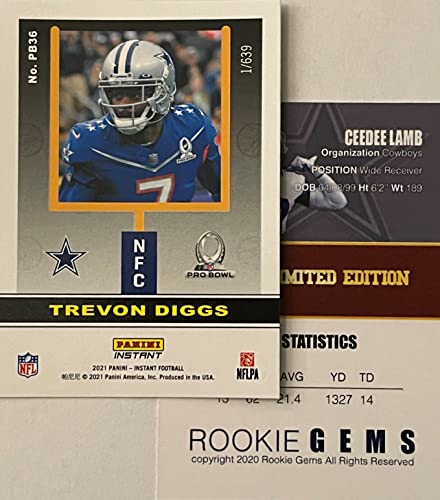 2021 Panini Instant Football Authentic TREVON DIGGS Pro Bowl Football Card Limited Print Run of Only 639 Cards! Plus Novelty CeeDee Lamb Card in Picture - Dallas Cowboys