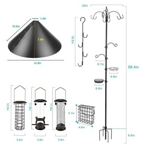 Bird Feeding Station Kit Bird Feeder Pole Wild Bird Feeder Kit with Squirrel Baffle and Suet Cage Mesh Tray Fruit Hook Double W Hook for Attracting Wild Birds