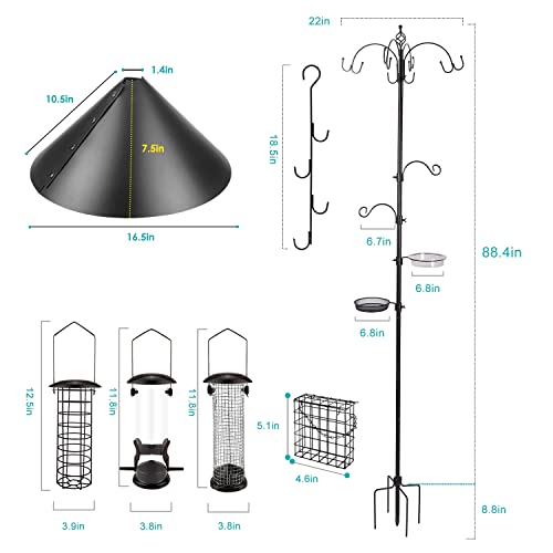 Bird Feeding Station Kit Bird Feeder Pole Wild Bird Feeder Kit with Squirrel Baffle and Suet Cage Mesh Tray Fruit Hook Double W Hook for Attracting Wild Birds