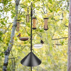 Bird Feeding Station Kit Bird Feeder Pole Wild Bird Feeder Kit with Squirrel Baffle and Suet Cage Mesh Tray Fruit Hook Double W Hook for Attracting Wild Birds