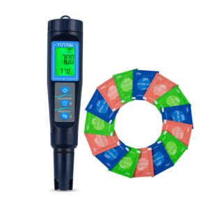 yinmik 7 in 1 digital ph tds ec orp salt s.g temp meter with 15 pack ph calibration buffer powder