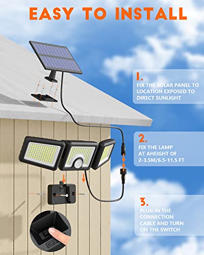 Otdair Solar Outdoor Lights,312 LED Solar Flood Lights,Separate Panel ,270°Wide Lighting Angle Security Lights(2 Pack)