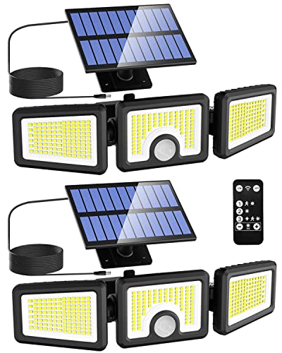 Otdair Solar Outdoor Lights,312 LED Solar Flood Lights,Separate Panel ,270°Wide Lighting Angle Security Lights(2 Pack)