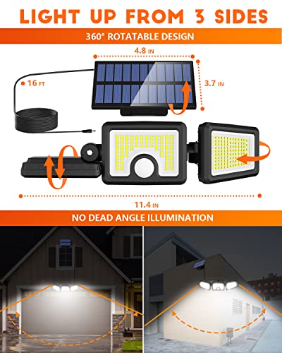 Otdair Solar Outdoor Lights,312 LED Solar Flood Lights,Separate Panel ,270°Wide Lighting Angle Security Lights(2 Pack)