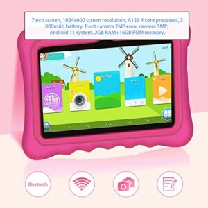 Kids Tablets, 7 inch, Android 11, 2GB RAM+16GB ROM, Bluetooth, Dual Cameras, with Protective Case and Foldable Stand, for Entertainment Education (Pink)