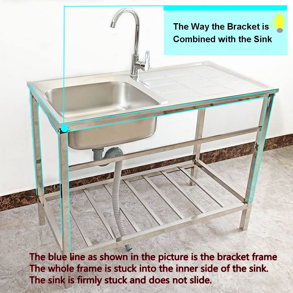 ZHXIPP Freestanding Stainless Steel Kitchen Sink, Commercial/Industrial Sink w/Workbench & Storage Shelves, Prep & Utility Washing Hand Basin for Laundry, Silver