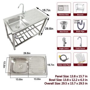 ZHXIPP Freestanding Stainless Steel Kitchen Sink, Commercial/Industrial Sink w/Workbench & Storage Shelves, Prep & Utility Washing Hand Basin for Laundry, Silver